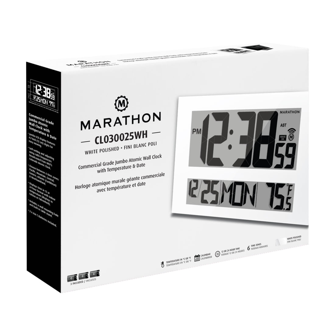 Marathon Commercial Grade Jumbo Atomic Wall Clock w/6 Time Zones